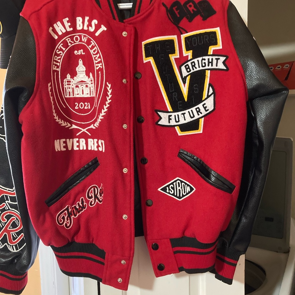 Red And Black Varsity Jacket With Embroidery - Gem